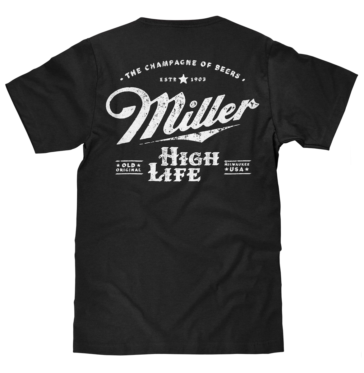 Distressed Miller High Life Logo Front and Back Print T-Shirt - Black ...